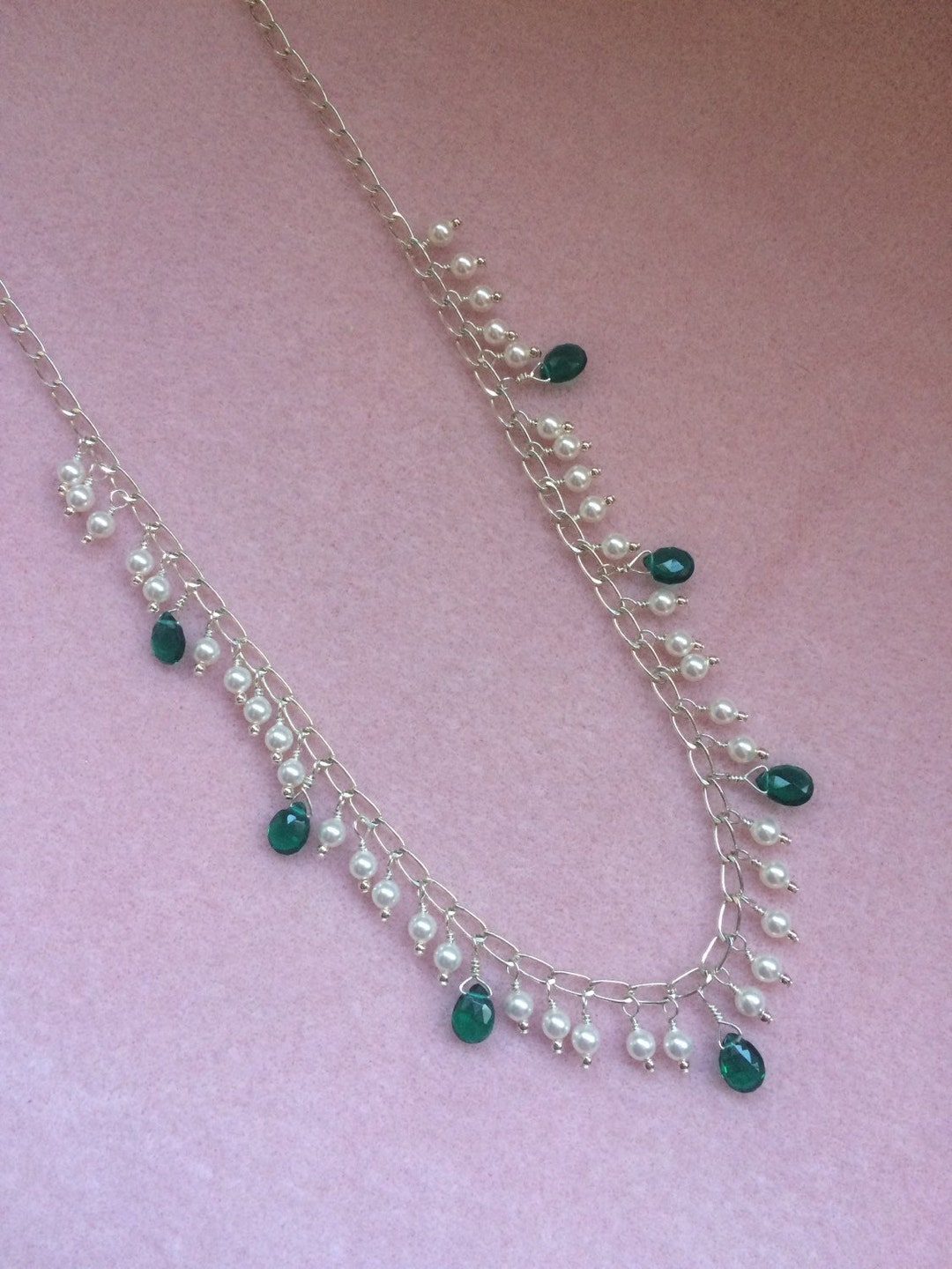 Freshwater Pearl and Green Hydro Quartz on Sterling Silver Chain - Etsy