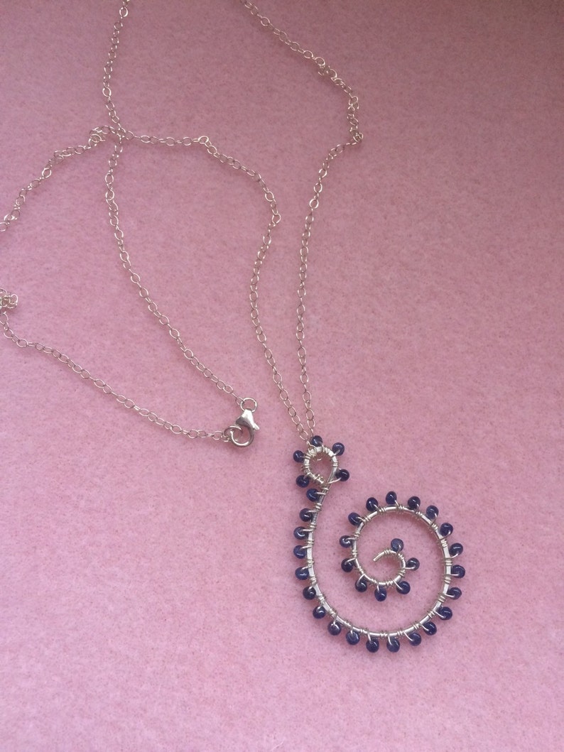 Sapphire Swirl Pendant and Sterling Silver Necklace - Etsy