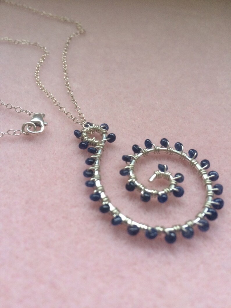 Sapphire Swirl Pendant and Sterling Silver Necklace - Etsy