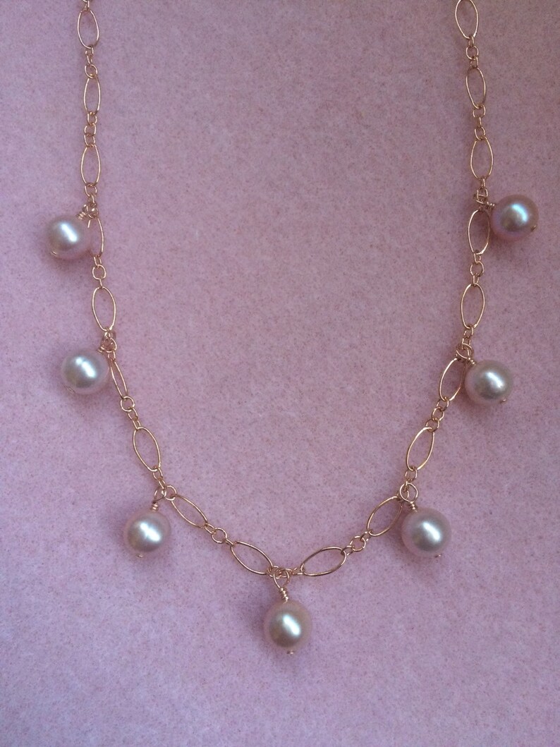 Rose Gold Filled And Freshwater Pearl Dangle Necklace Etsy