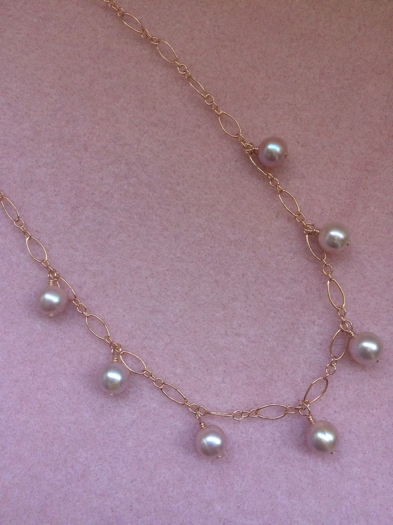 Rose Gold Filled And Freshwater Pearl Dangle Necklace Etsy