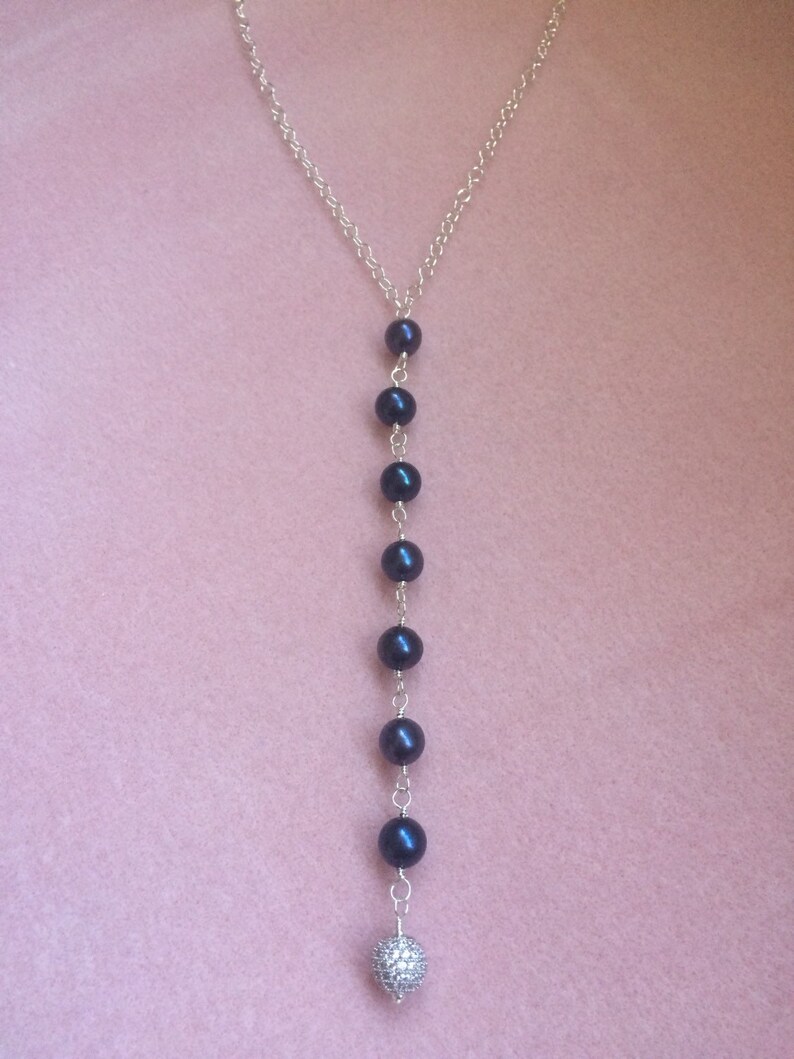 Freshwater Pearl And Sterling Silver Long Drop Necklace Etsy