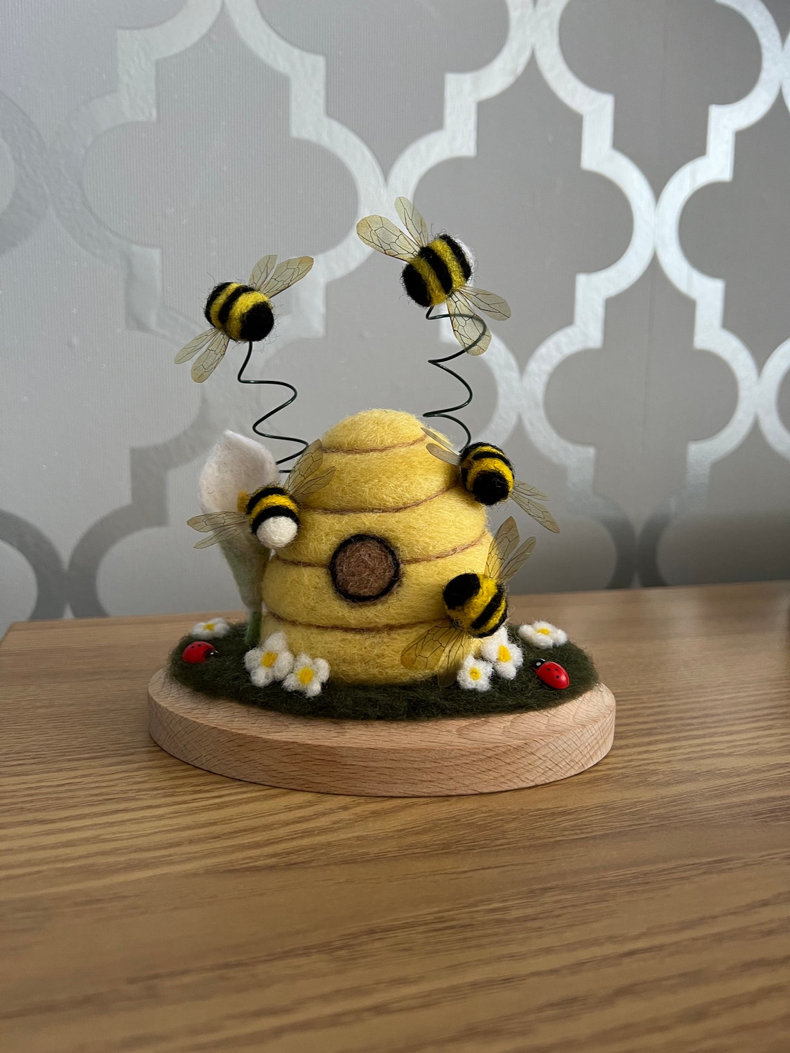 Needle Felted Bee Hive Garden Table Top Display Bumble Bee | Etsy
