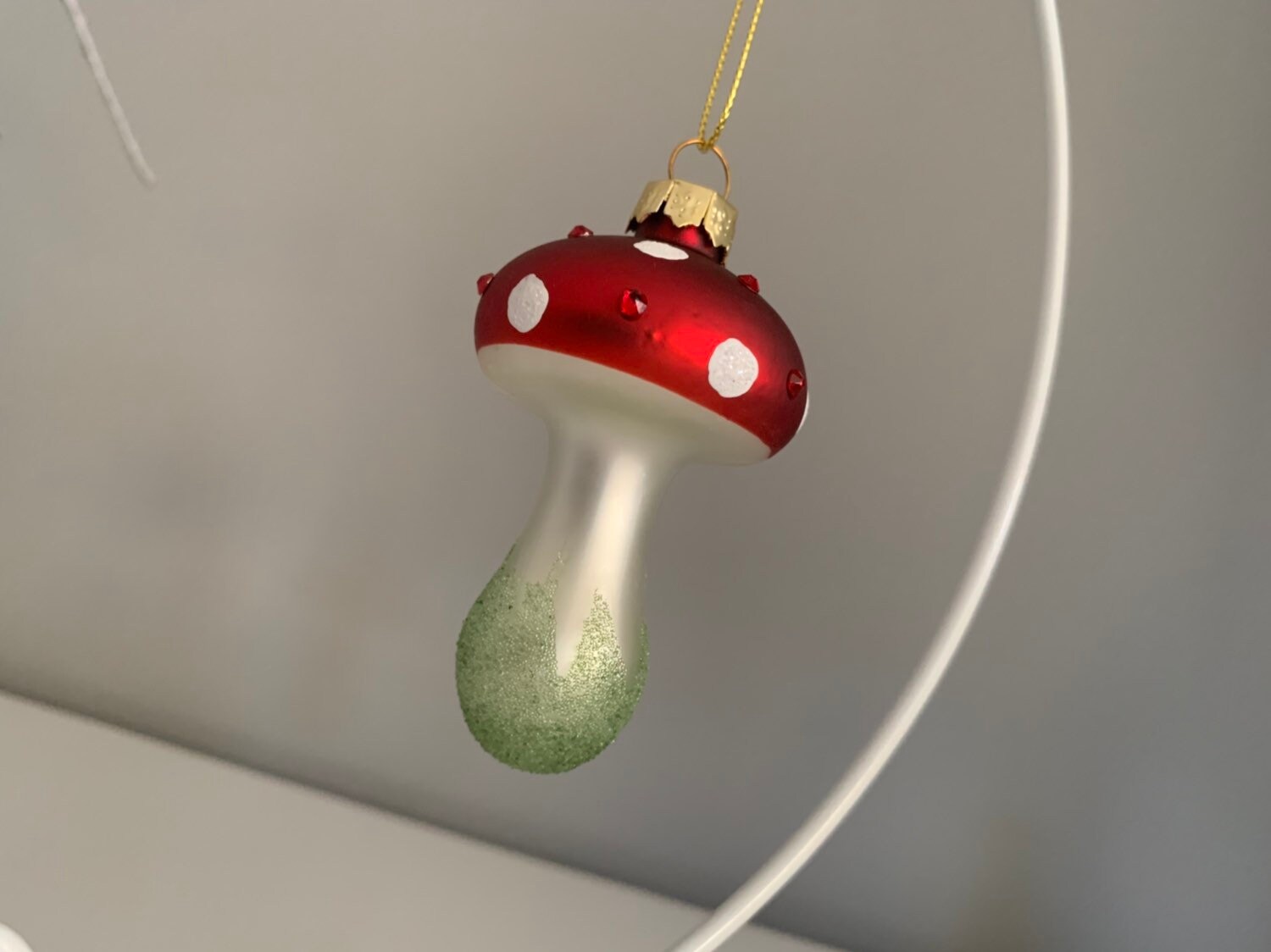 Glass Toadstool Bauble Christmas Tree Decoration.
