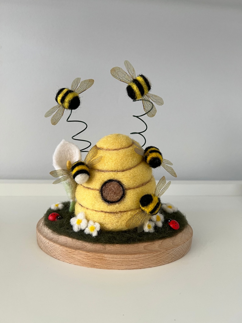 Needle Felted Bee Hive Garden Table Top Display Bumble Bee - Etsy