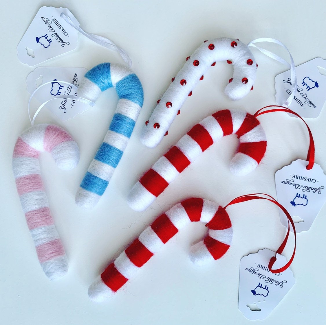Needle Felted Candy Cane Decorations, Hanging decoration Set of 3