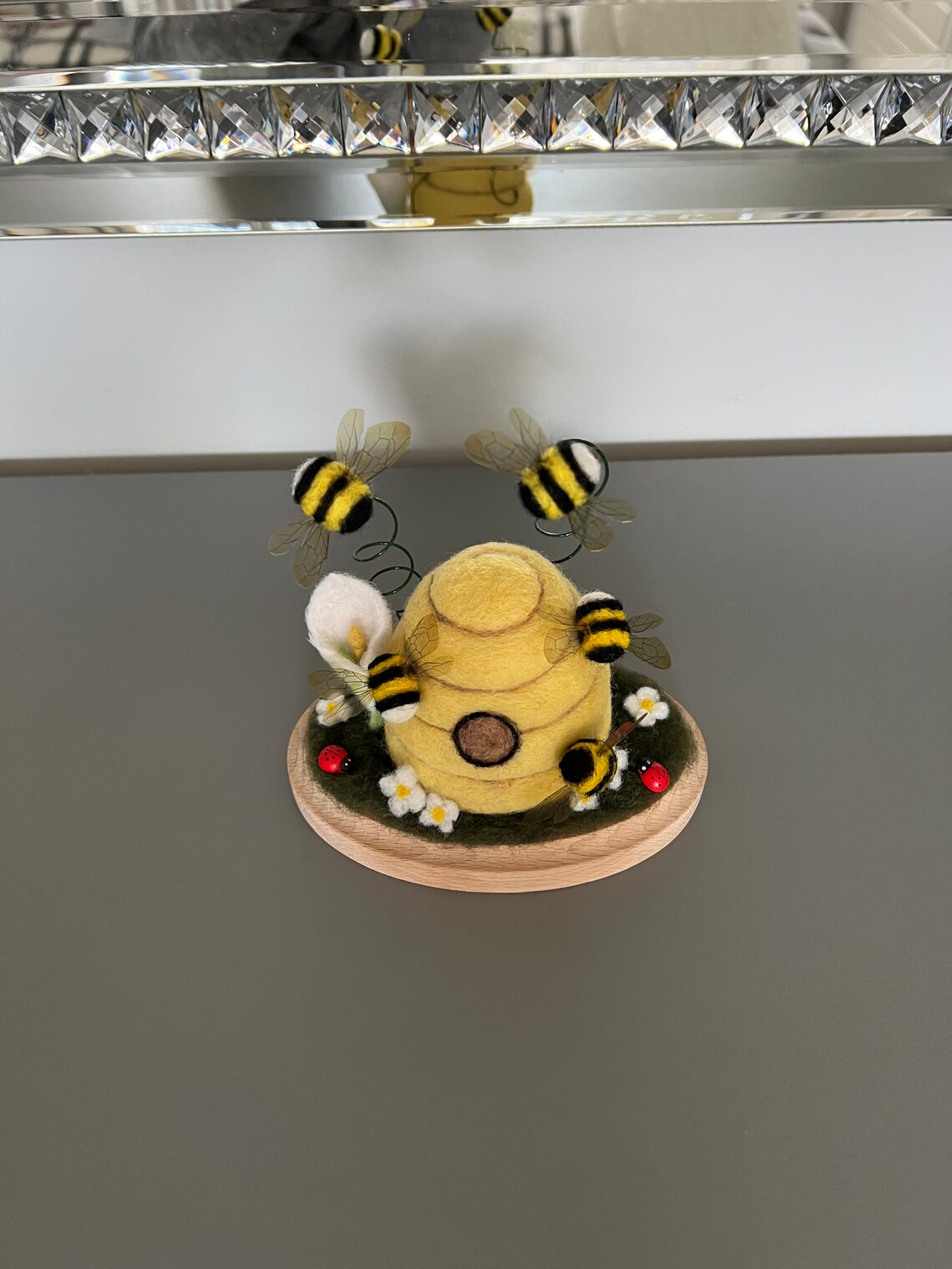 Needle Felted Bee Hive Garden Table Top Display Bumble Bee | Etsy