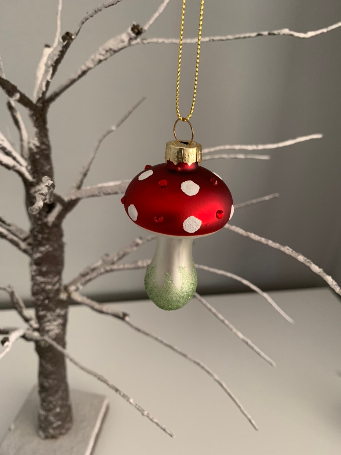 Glass Toadstool Bauble Christmas Tree Decoration.