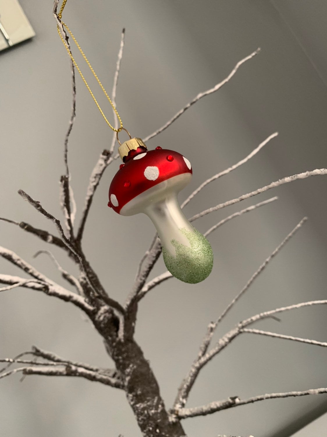 Glass Toadstool Bauble Christmas Tree Decoration.
