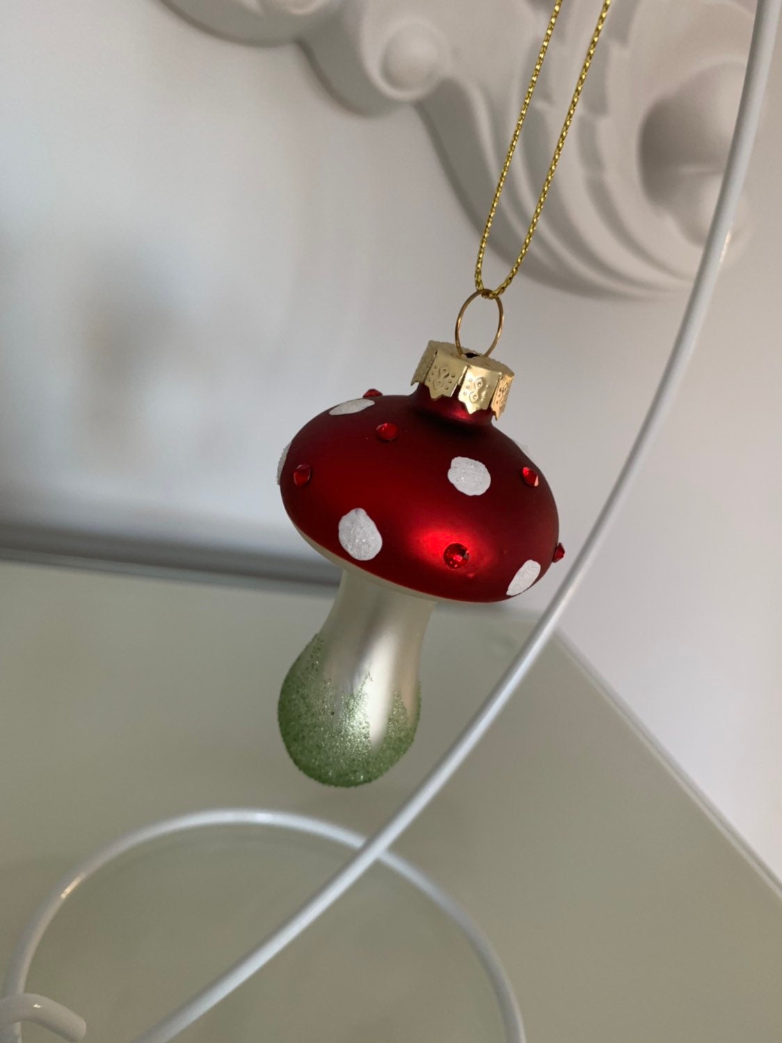Glass Toadstool Bauble Christmas Tree Decoration.