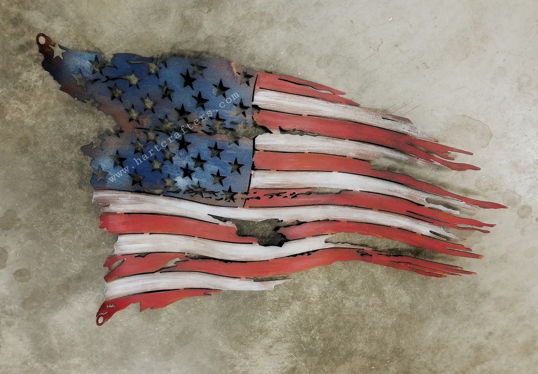 36" Tattered Metal American Flag Extreme Fade Finish - Etsy