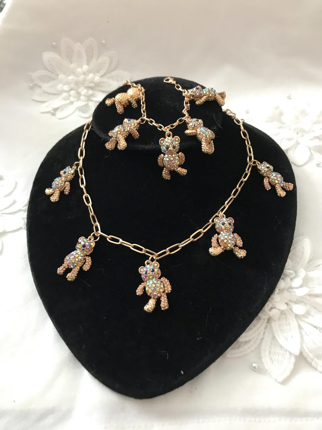 Rhine Stone Teddy Bear Necklace and Bracelet F3 - Etsy
