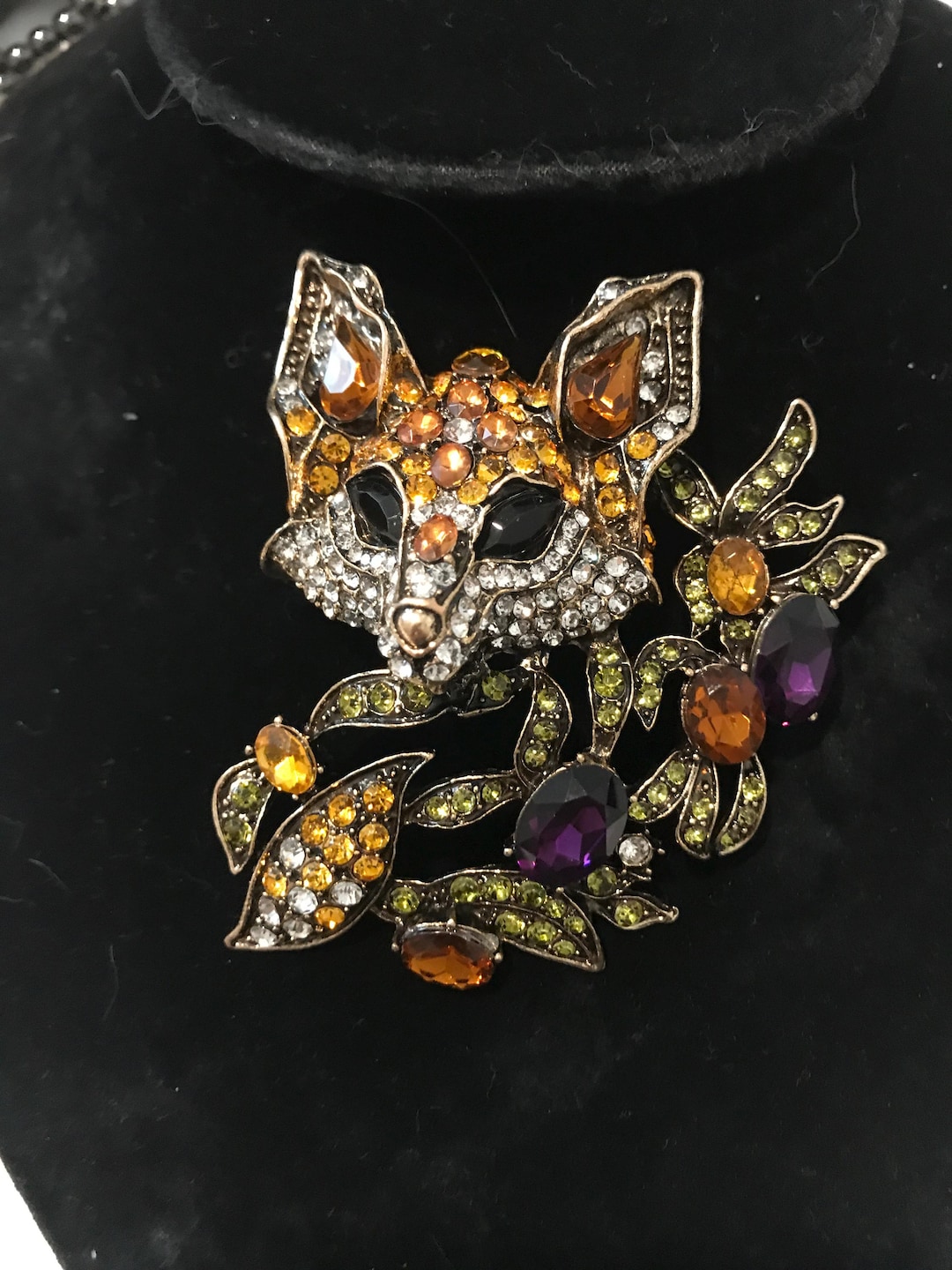 Rhinestone Statement Fox Brooch E8 - Etsy