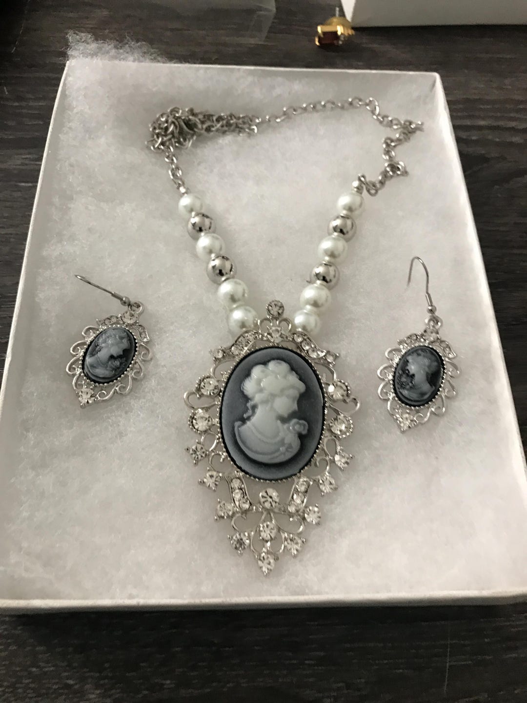 Blue Rhinestone Cameo Necklace Set B3 - Etsy