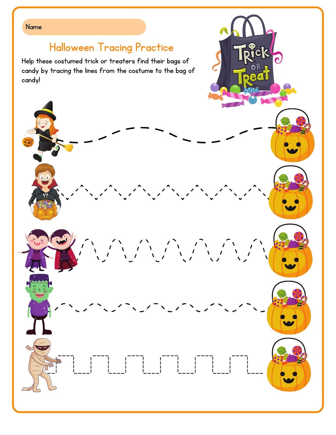 Halloween Tracing Printable - Etsy