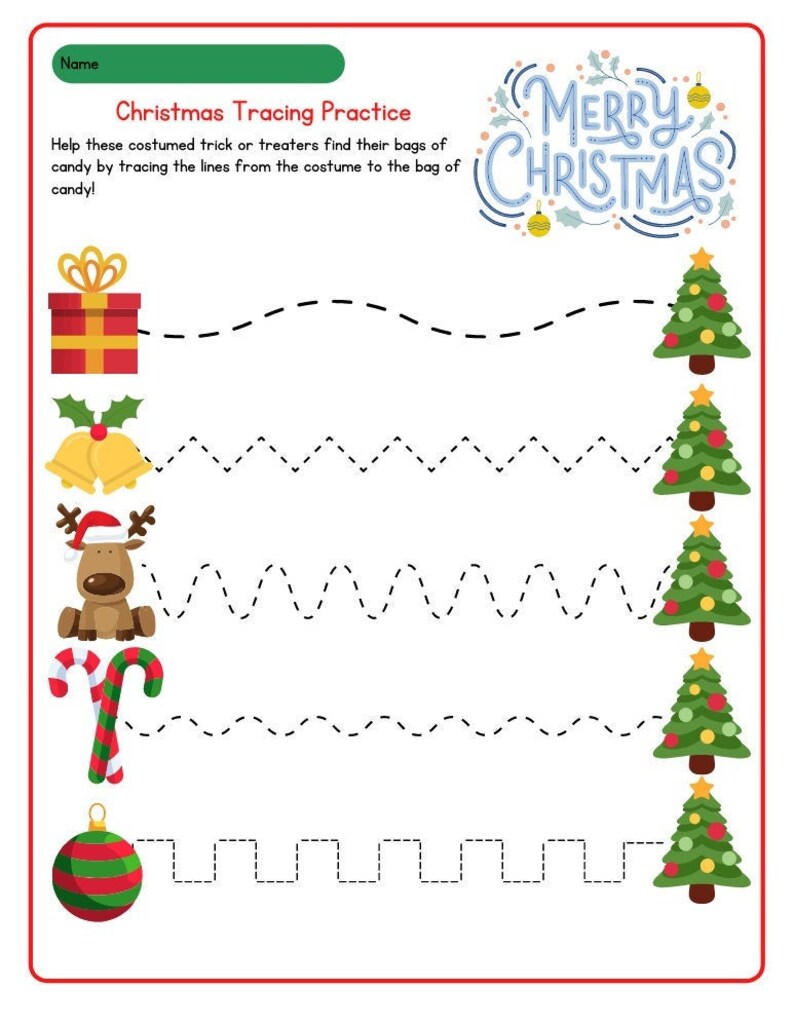 Christmas Tracing Practice, Download, Printable Tracing - Etsy
