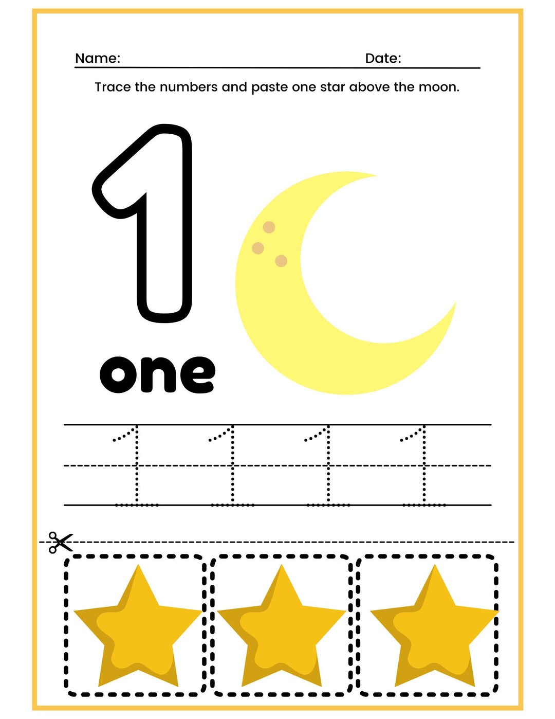 Trace, Cut, and Paste Number Printable - Etsy