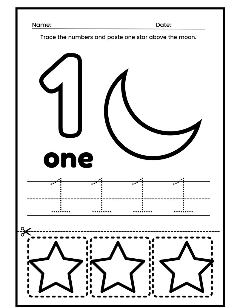 Trace, Cut, and Paste Number Printable - Etsy