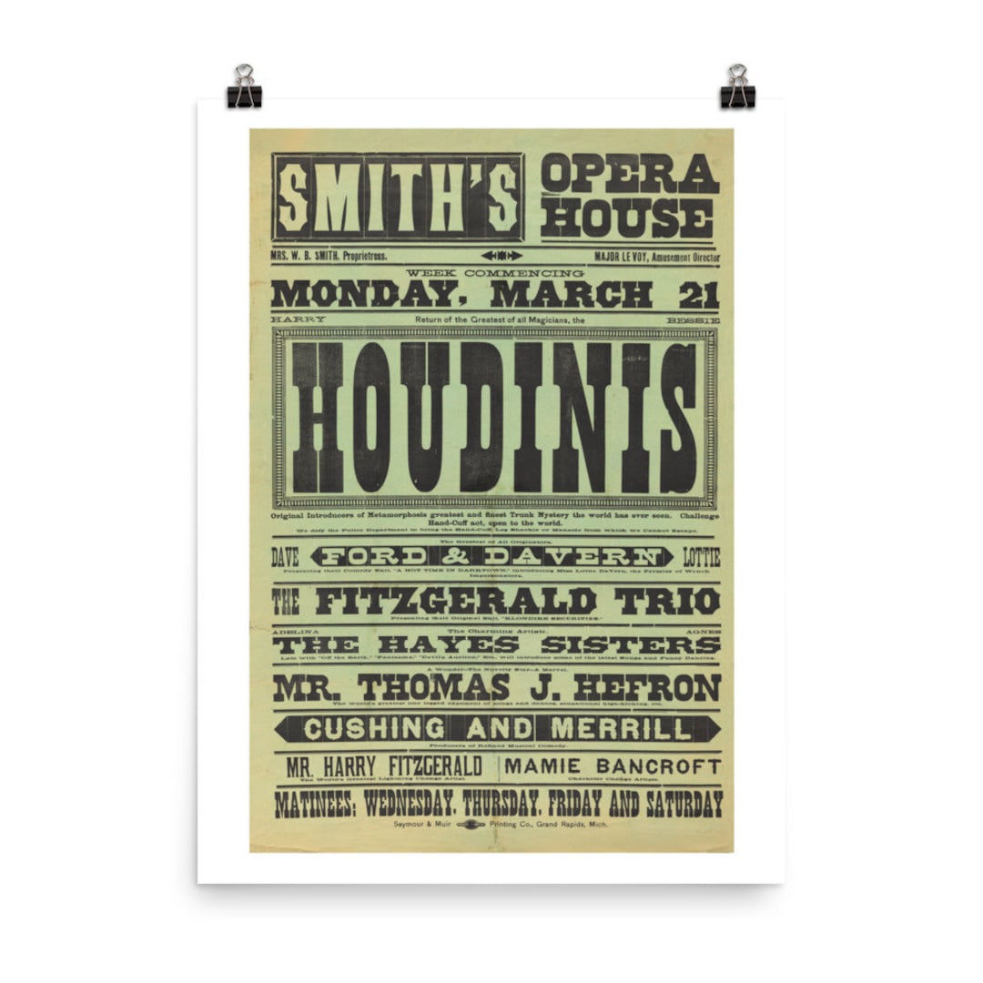 Harry Houdini Vaudeville Poster Fine Art Print Smith's - Etsy
