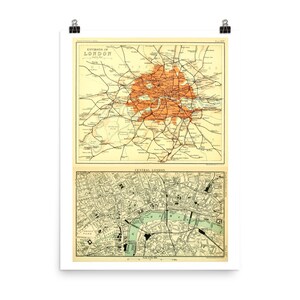 Map Fine Art Print • Vintage Map of London • Map of Central London ...