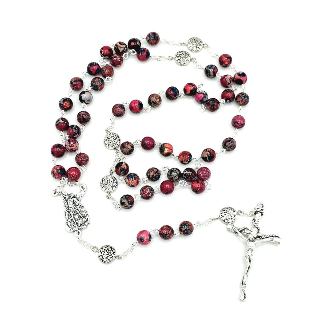 Red and Black River Stone Jasper Saint Michael Rosary - Etsy