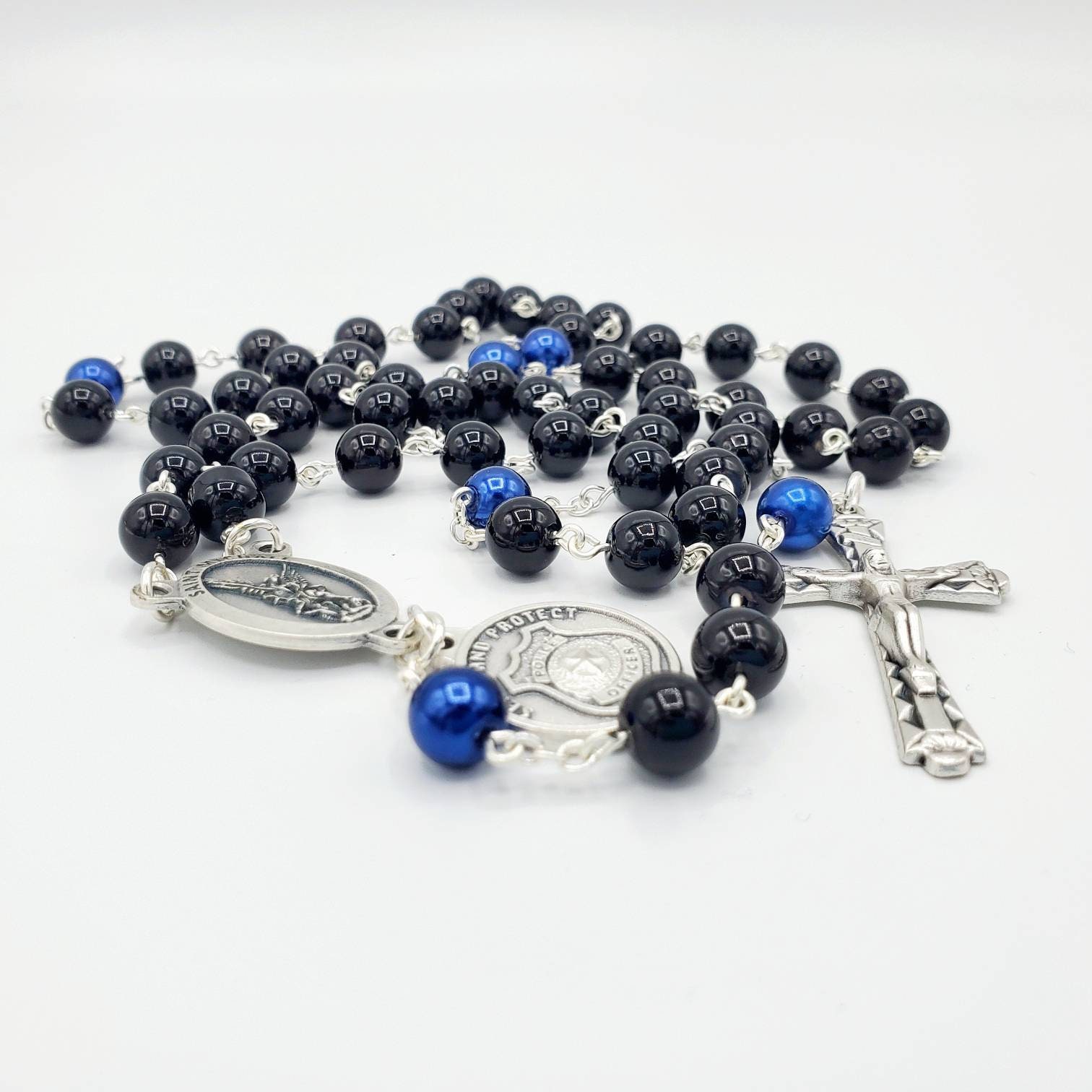 Black and Blue Saint Michael Police Rosary - Etsy