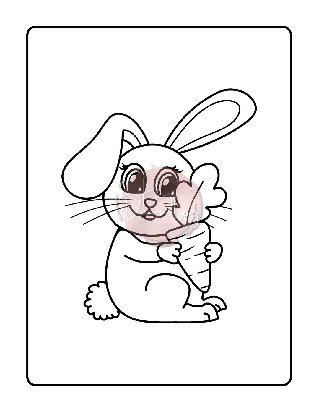 Bunny With a Carrot Coloring Page Clip Art SVG PNG PDF, Happy Easter ...