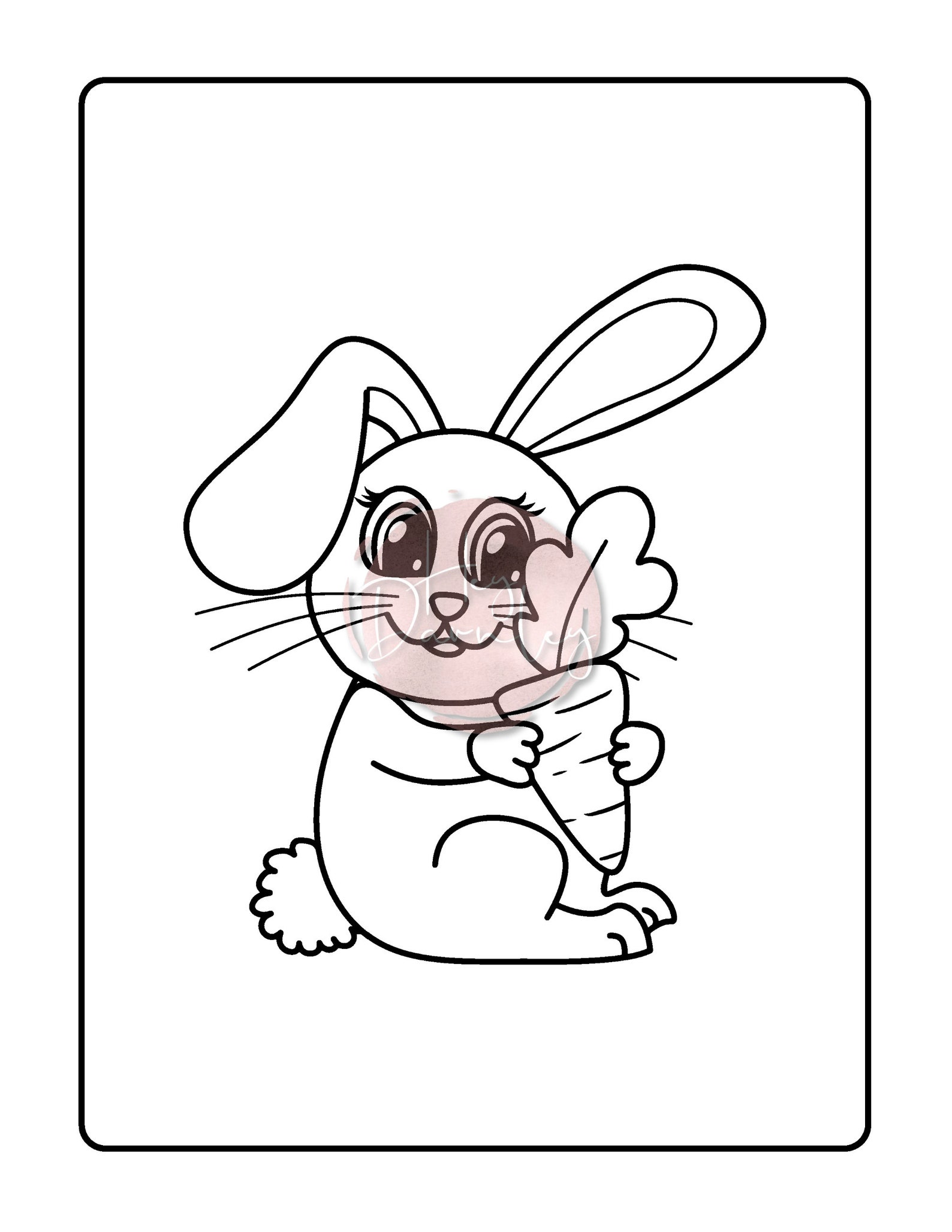 Bunny With a Carrot Coloring Page Clip Art SVG PNG PDF, Happy Easter ...