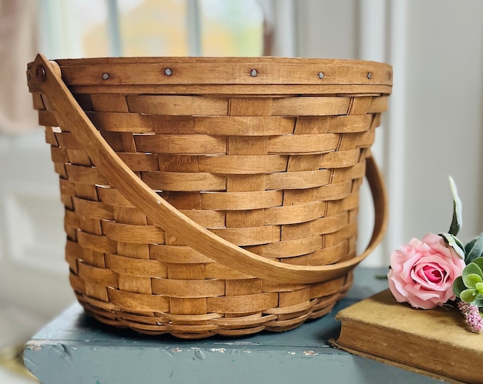 Longaberger Large Fruit Apple Basket, Swing Handle, 13” Diameter X 8 3/ ...