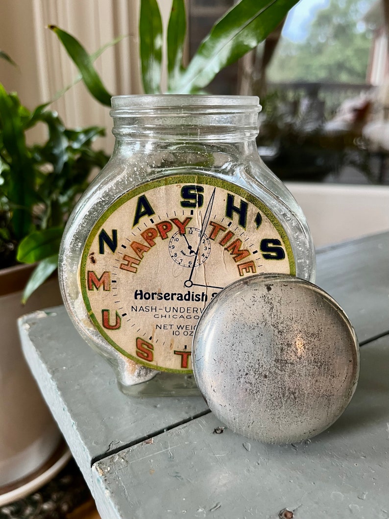 Vintage Nashs Happy Time Mustard Jar With Metal Lid Clock - Etsy