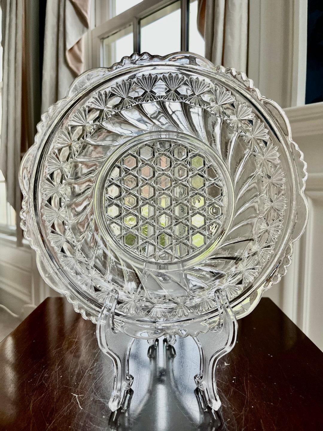 EAPG Flint Glass Bowl, Large Master Bowl, Wheat Sheaf and Cane Pattern ...