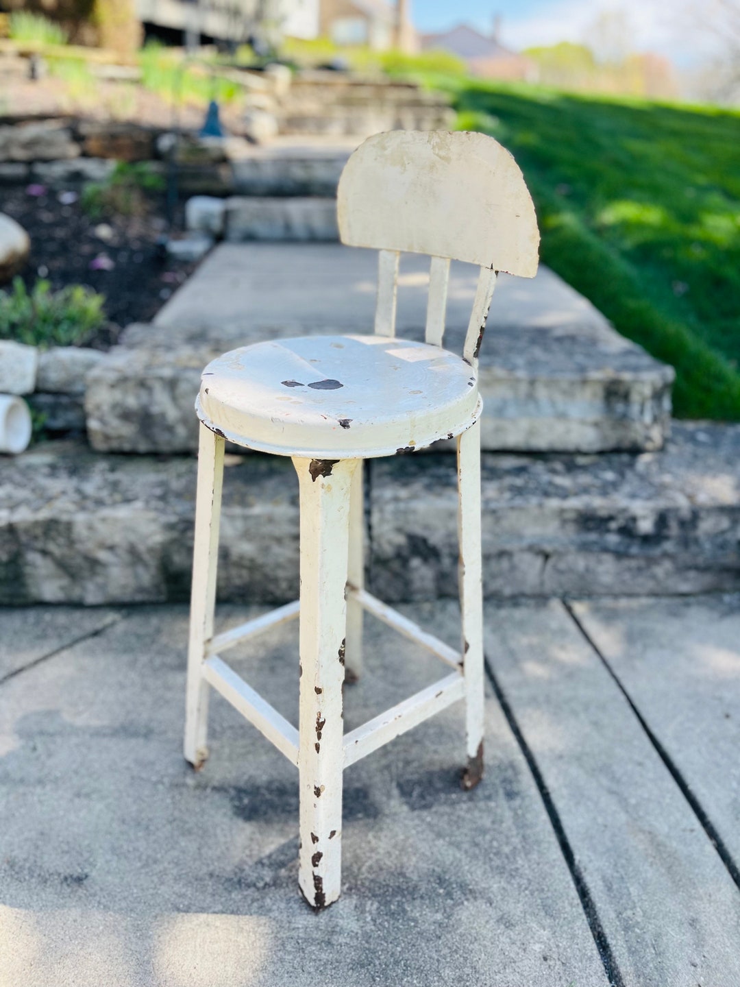 Vintage White Metal Stool or Counter Chair, MCM, Mid Century, Shabby ...