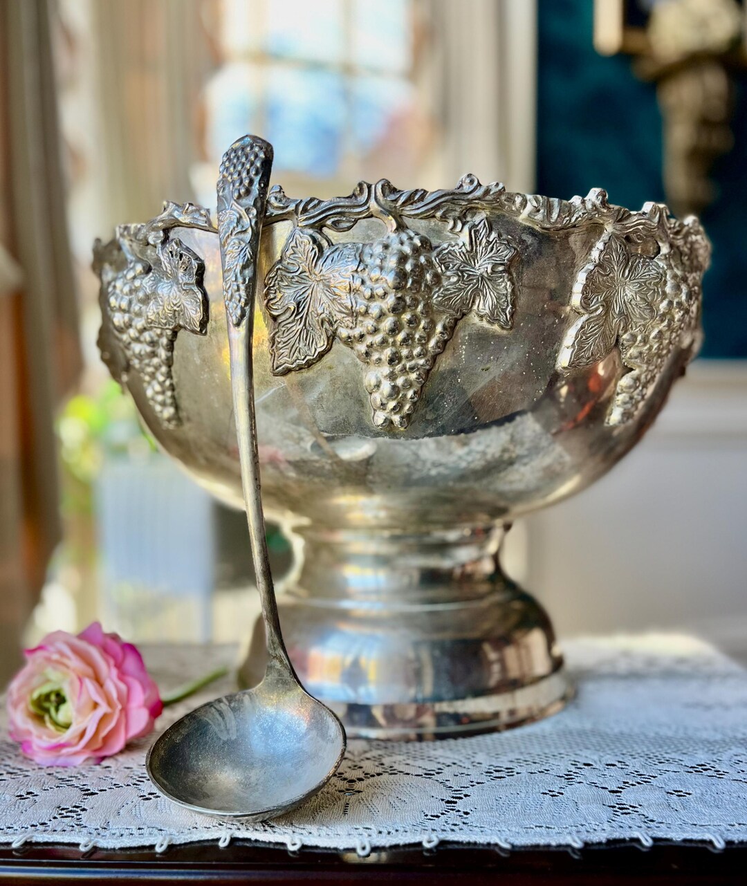 Vintage Silverplate Punch Bowl With Ladle: Italian Grape Vine Design - Etsy