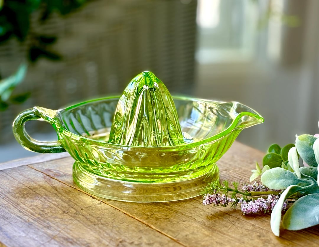 Vintage Green Uranium Glass Citrus Juicer Press, Depression Glass ...