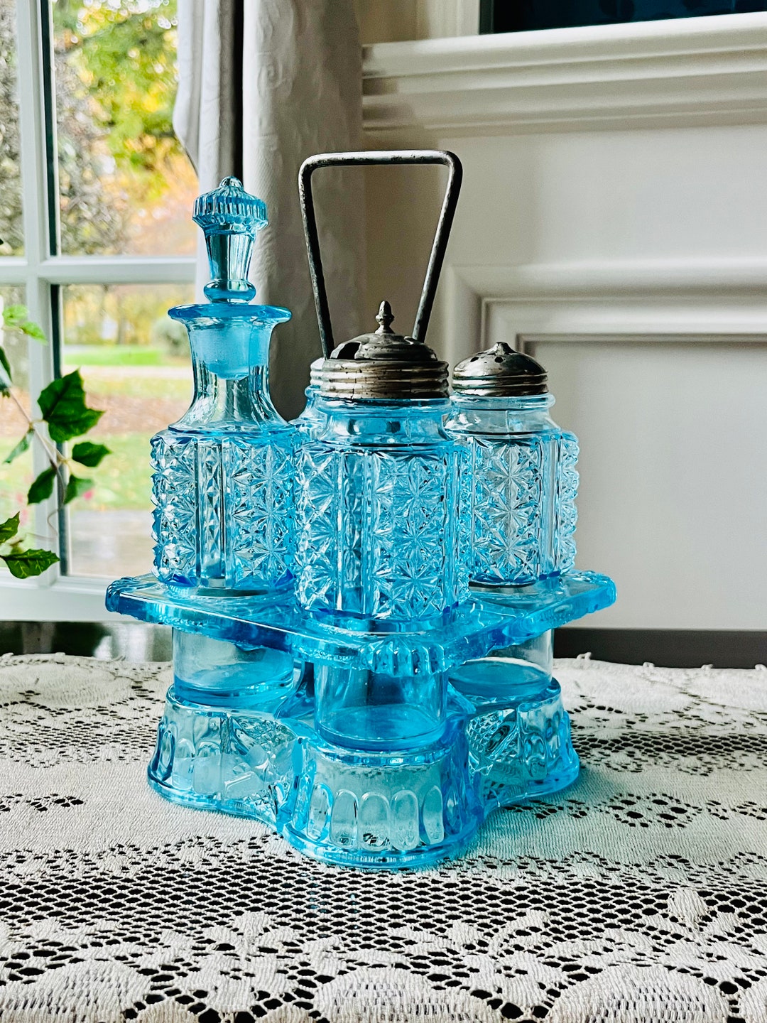 Antique Adams & Co. Castor Cruet Condiment Set, Gorgeous Victorian Blue ...