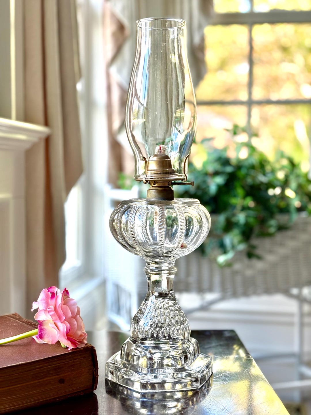Antique Findlay Glass Oil Lamp, “the Clark” Pattern, 1890s - Etsy