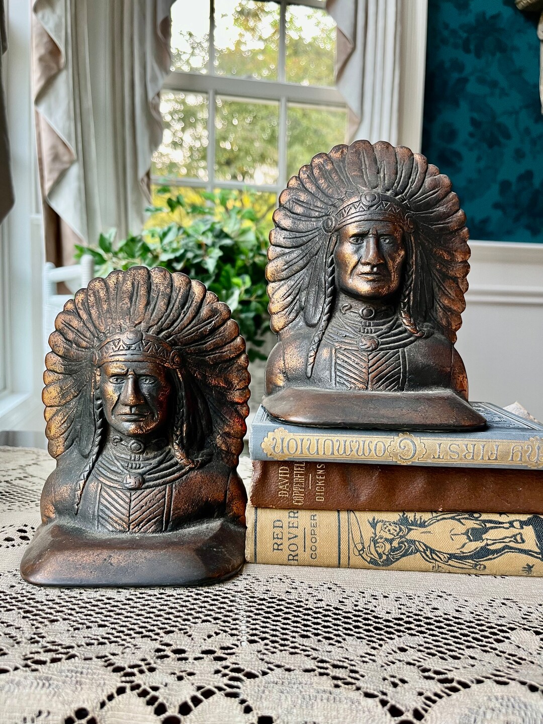 Vintage American Indian Chief Bookends Cast Iron With - Etsy
