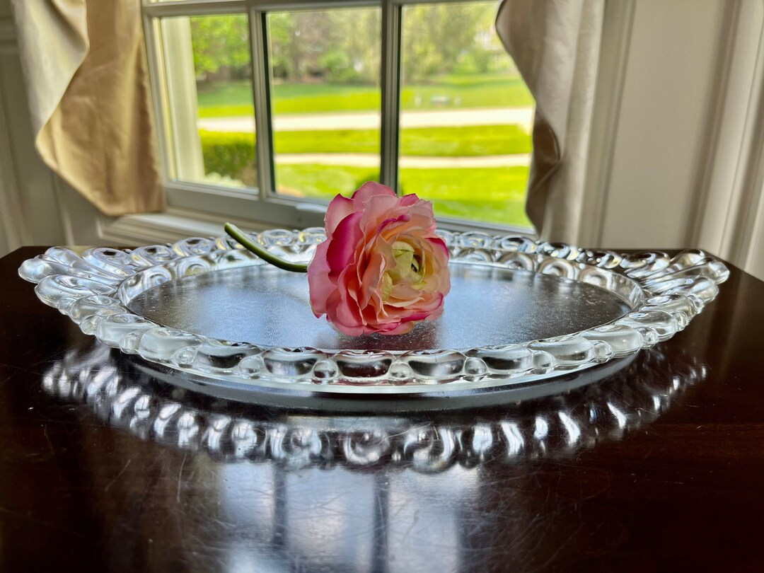 Vintage Glass Vanity Tray Oval 14 12 Long Jewelryperfume Etsy