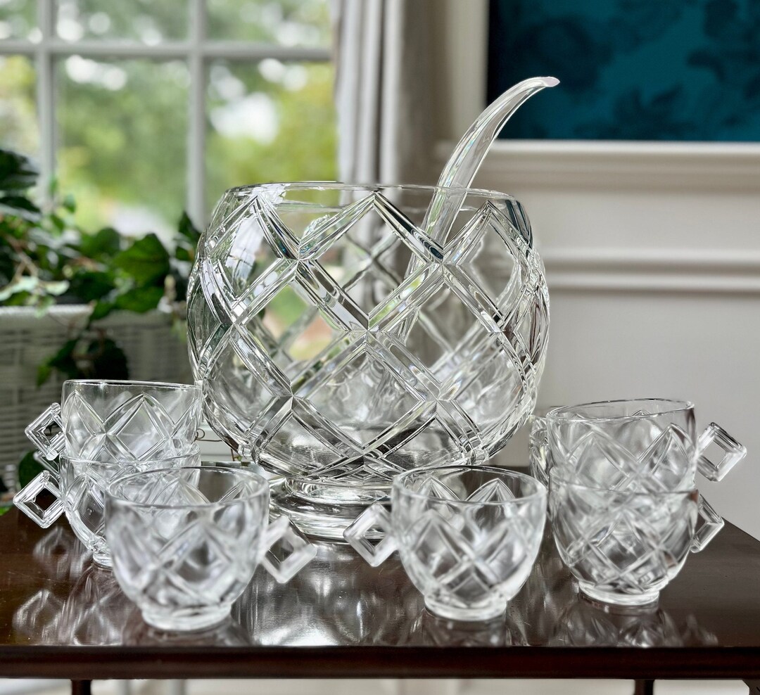 1960’s RETRO Punch Set, Egg Nog Set, Footed Bowl + 9 Cups + Ladle, Art ...