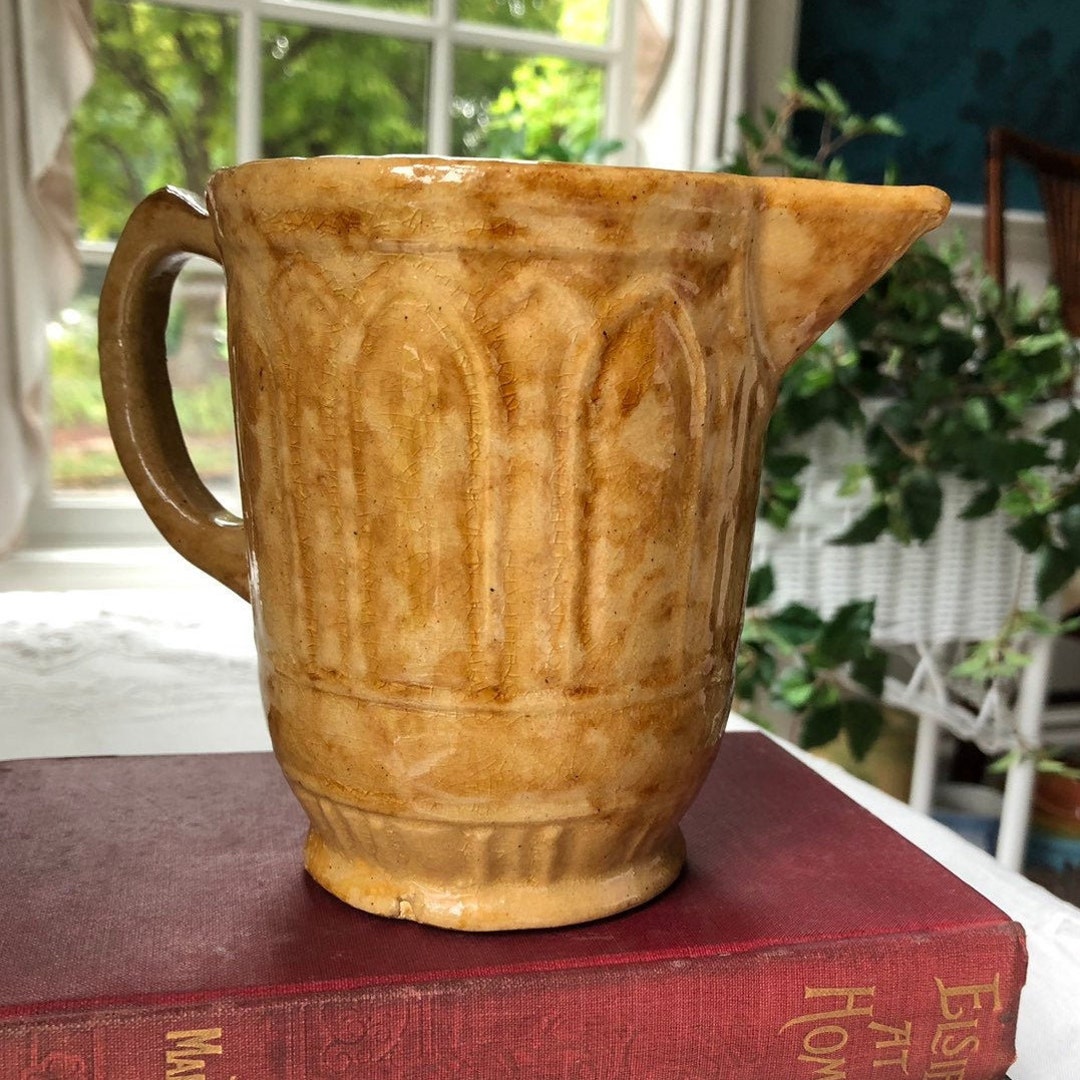 Antique Rockingham Pottery Pitcher: 1800s Brown Yellow Ware, Primitive ...