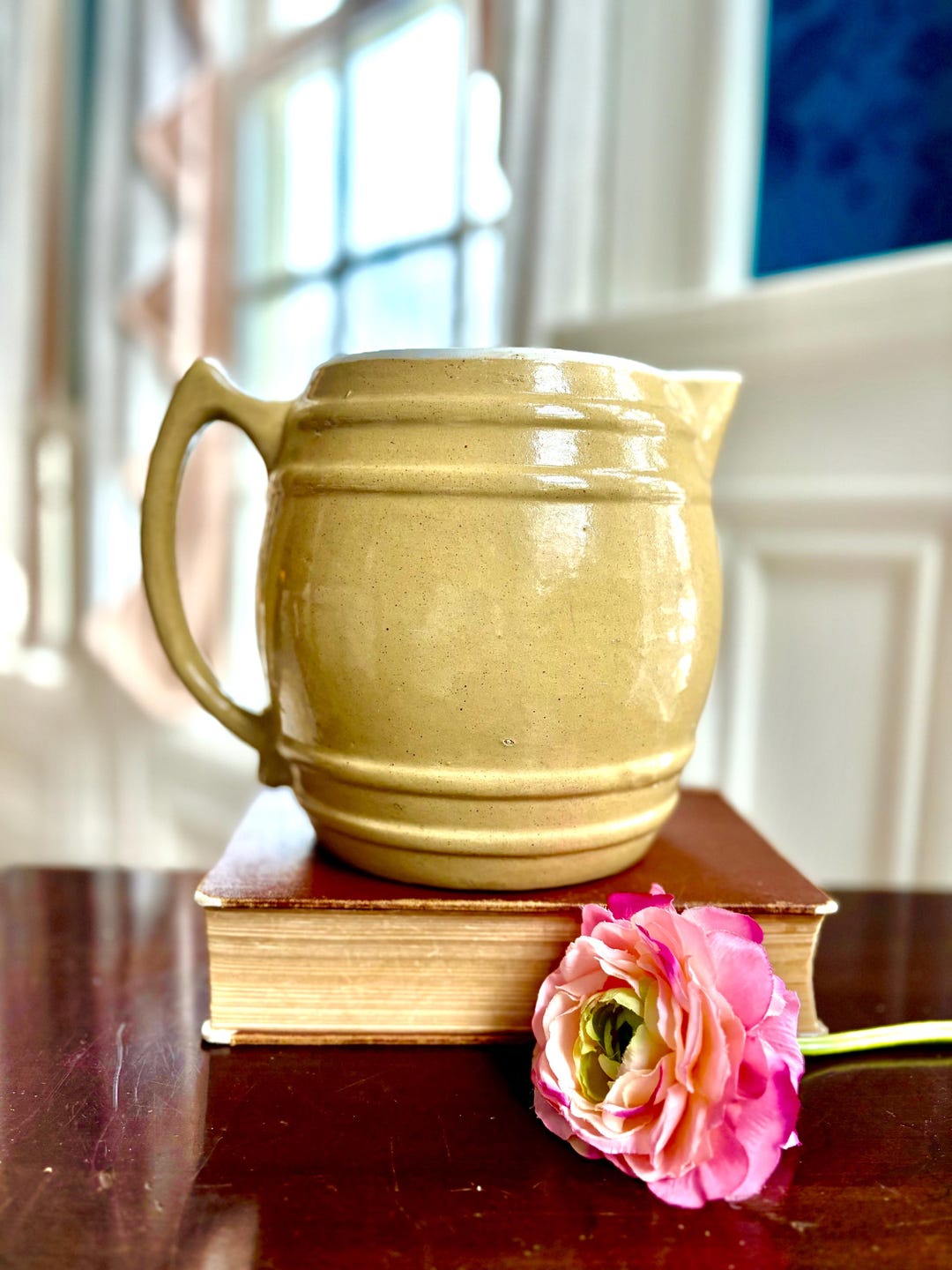 Large Uhl Barrel Pottery Pitcher: Yellow Ware Stoneware Beer Barrel ...