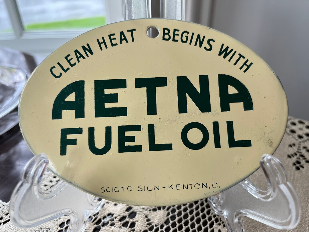 Vintage Porcelain Aetna Fuel Oil Sign, Gas Oil Advertising, Petroliana ...