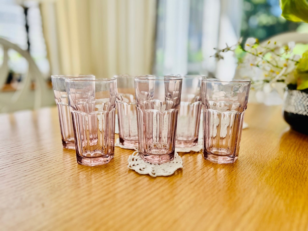 6 Gibraltar Pink Libbey Juice Water Glass Tumblers, 7 Oz., Flat Heavily ...