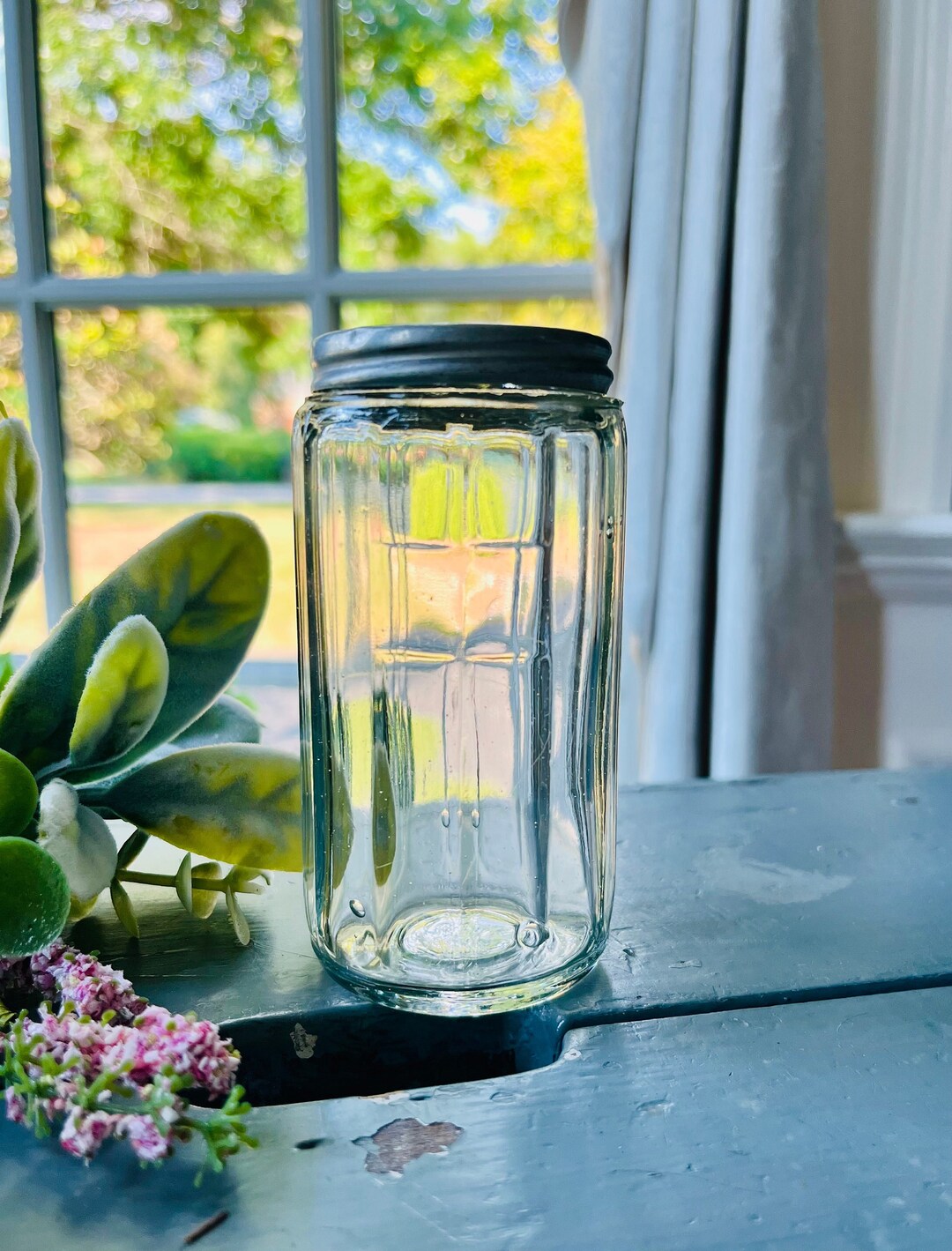 Antique Glass Hoosier Spice Jar, Shaker Jar With Pierced Lid, 12 Sided ...