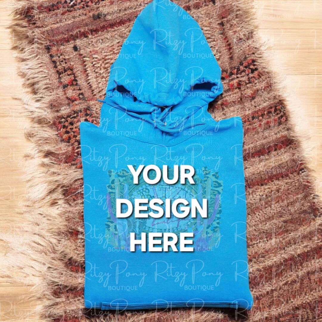 Neon Blue Hoodie Mockup, Hoodie Mockup, Sapphire Mockup, Gildan 18500 ...