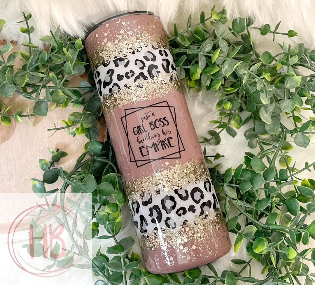 Girl Boss Glitter And Leopard Tumbler 20 Ounce Skinny Etsy