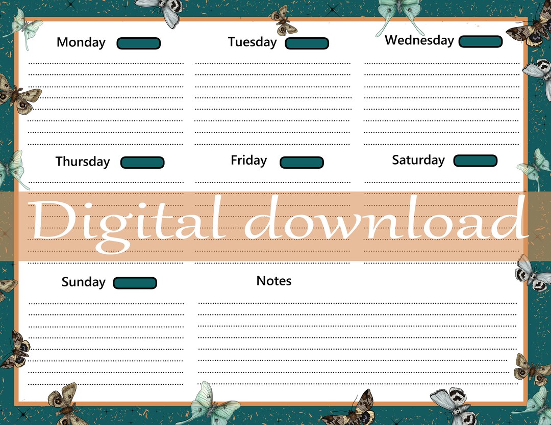Digital Download Weekly Planner Pad Moths Stationery Supply - Etsy