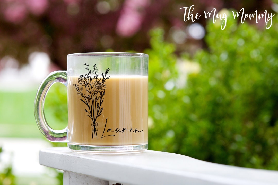 Floral Glass Mug, Custom Glass Coffee Mug, Custom Quote Mug, Custom ...