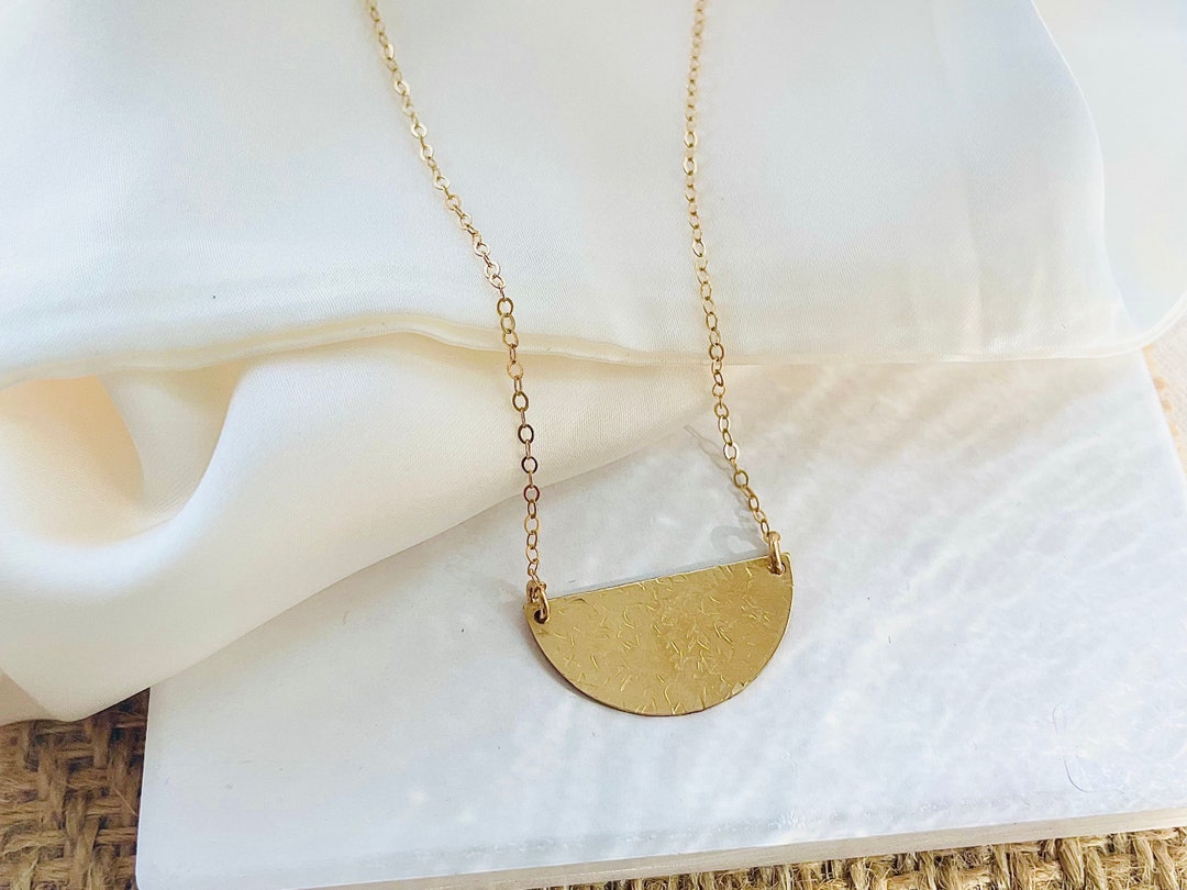 Half Moon Gold Necklace for Women Half Circle Hammered Pendant ...