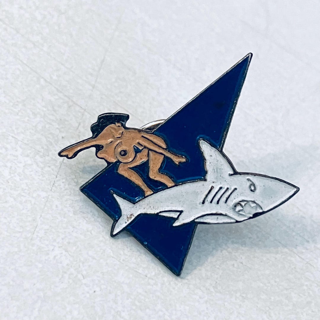 Vintage SHARK SURFER GIRL Lapel Pin, Enamel Pin, Pinback, Hat Pin ...